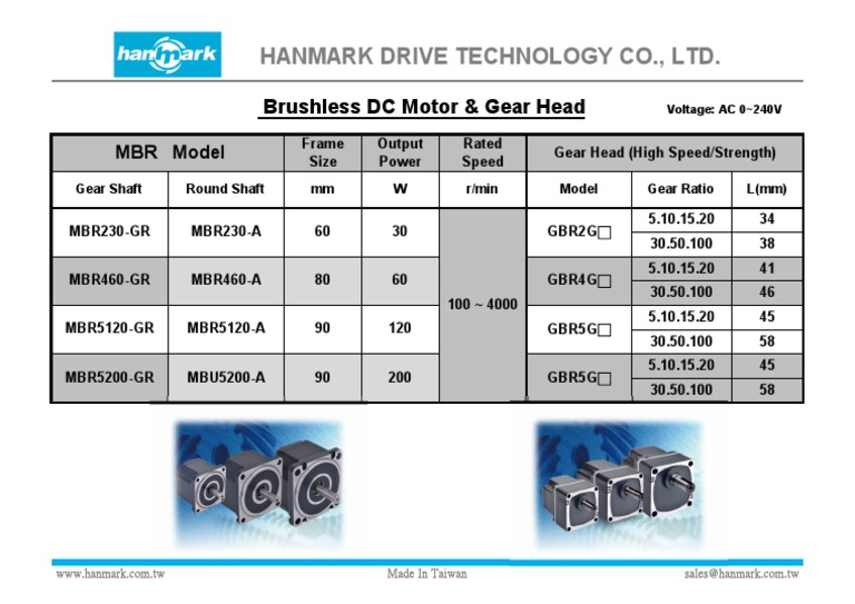 Hanmark MBR230 DC Motor Specs | PDF