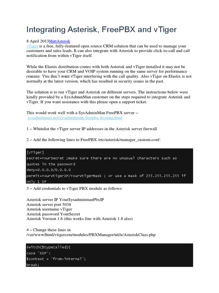 Integrating Asterisk, Freepbx and Vtiger | PDF | Business | Technology & Engineering