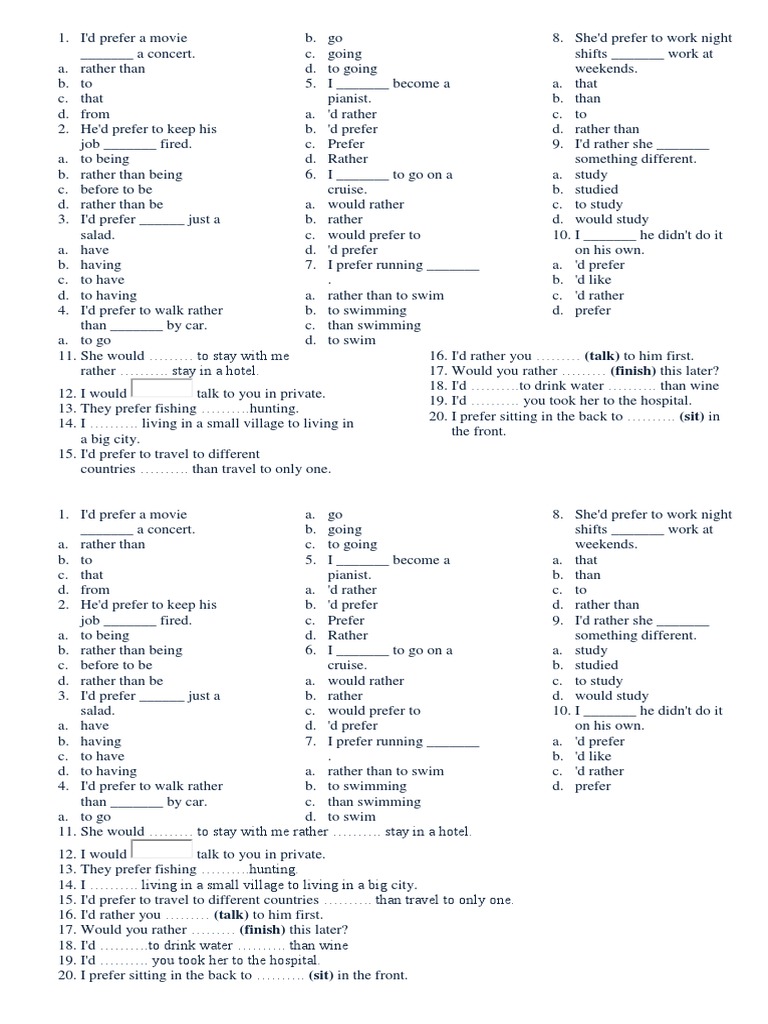 Preference Exercise 2 | PDF | Food And Drink | Leisure