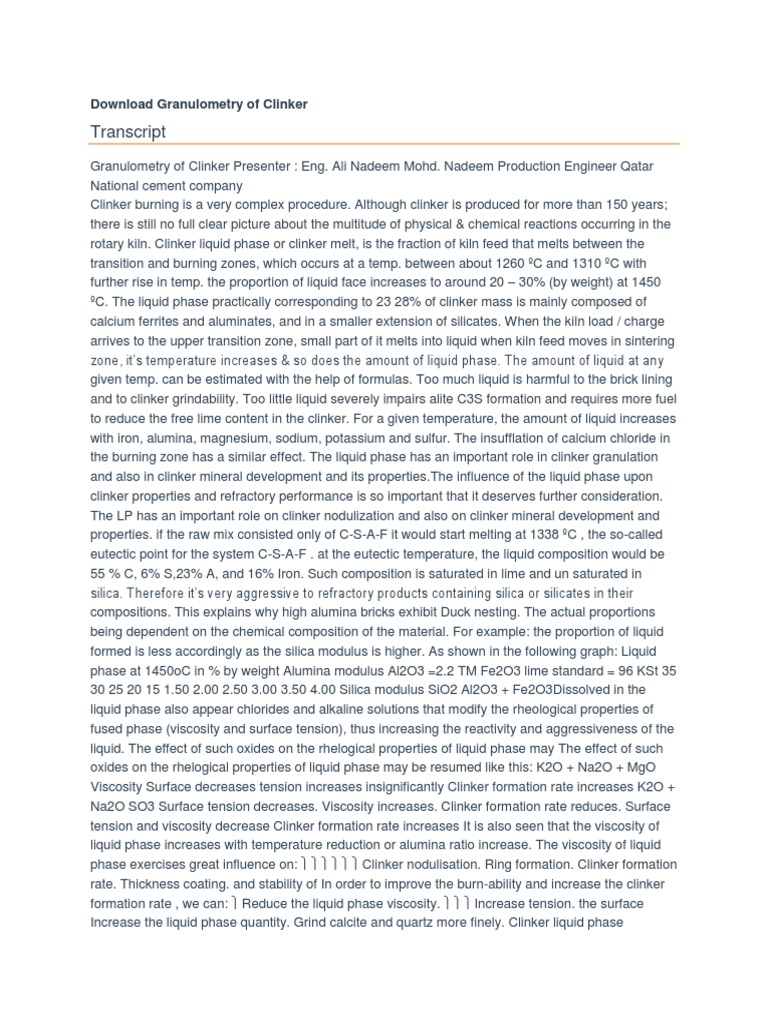Transcript: Download Granulometry of Clinker | PDF | Cement | Silicon ...