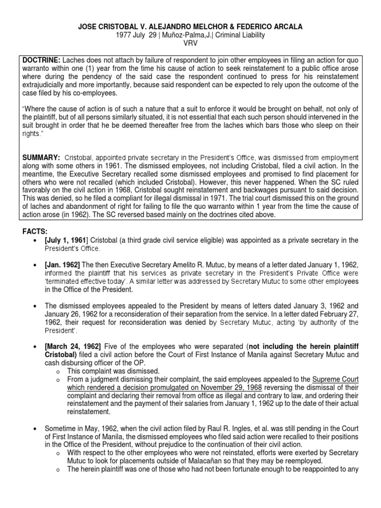 Cristobal V Melchor | PDF | Laches (Equity) | Lawsuit