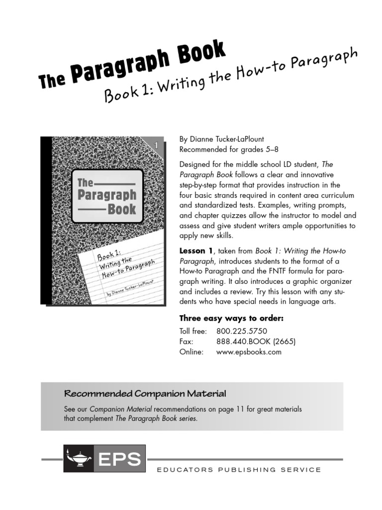 Paragraph Book: Book 1: W Riting The Ho W-To Paragraph | PDF ...