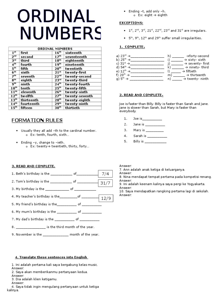 Formation Rules: ST TH ND TH RD TH TH TH TH TH TH ST TH ND TH RD TH TH ...