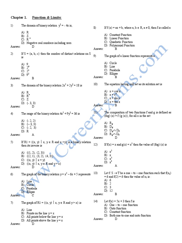 Math Mcqs | PDF | Function (Mathematics) | Mathematical Relations