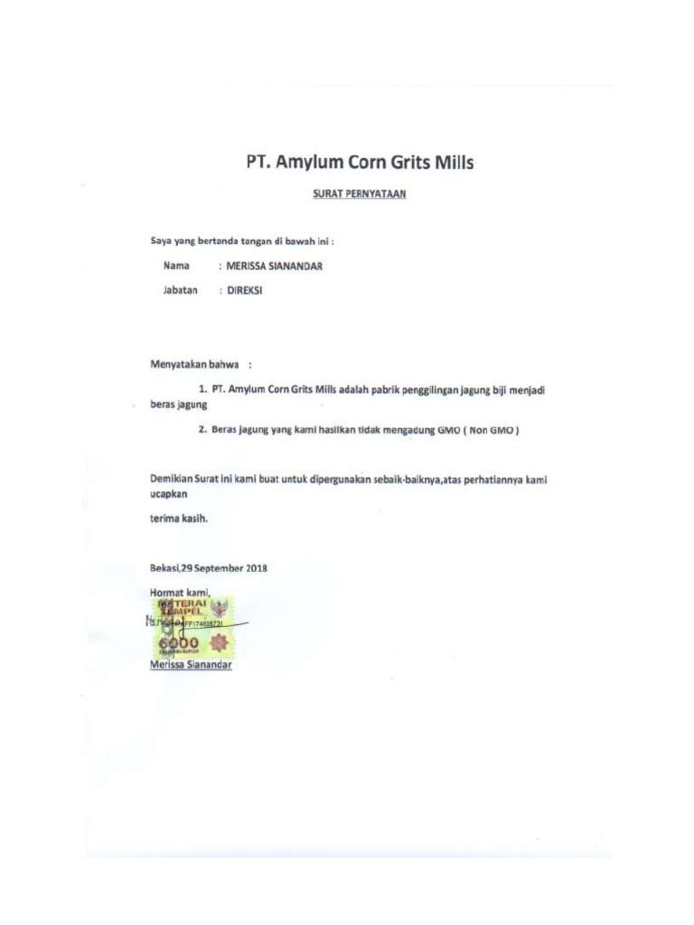 Surat Keterangan Non GMO | PDF