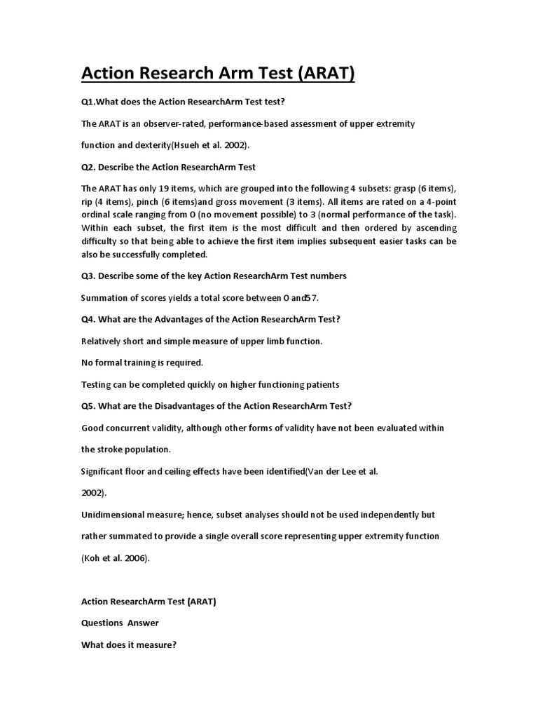 Action Research Arm Test | PDF | Validity (Statistics) | Neuroscience
