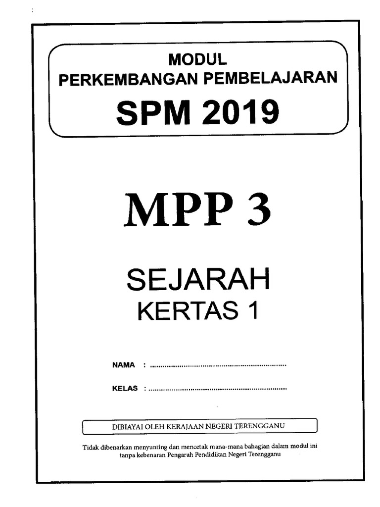 Kertas 1 Pep Percubaan SPM Terengganu 2019 - Soalan PDF | PDF