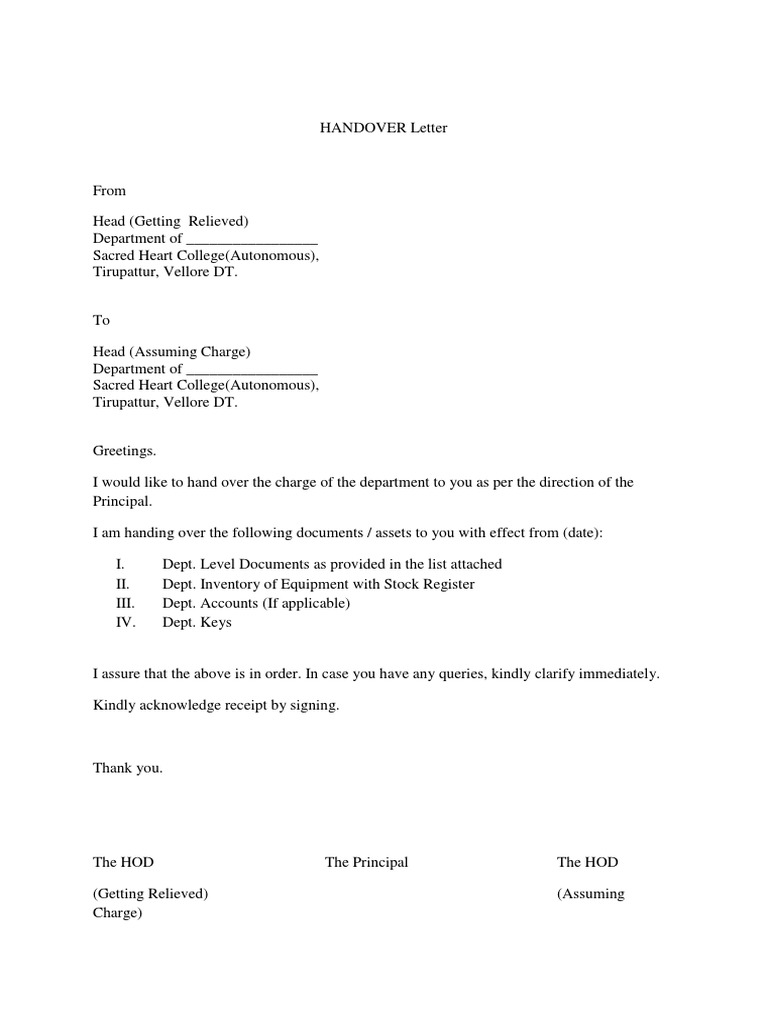 HOD - Handing Over Process | PDF | Teaching | Cognition