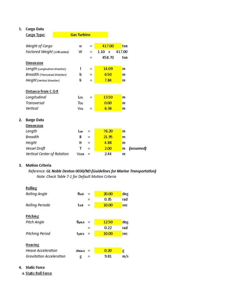 Lashing Calculation | PDF | Force | Mass