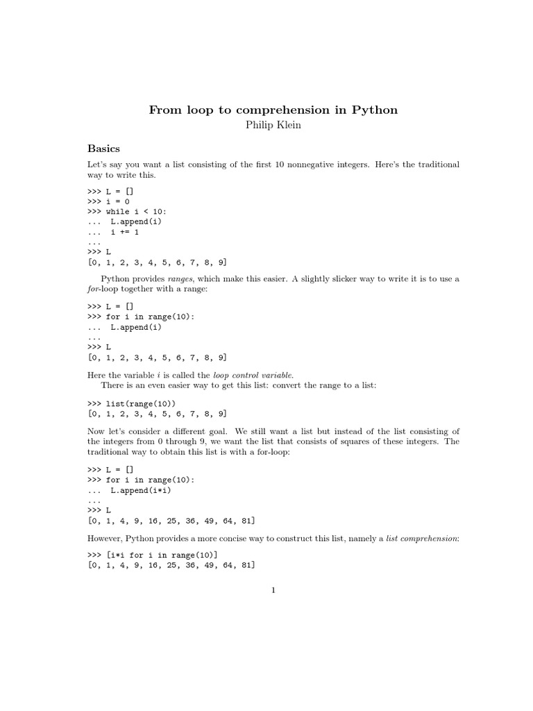 From Loop To Comprehension | PDF | Control Flow | Variable (Computer ...