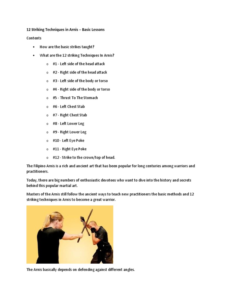 12 Striking Techniques in Arnis | PDF | Sports