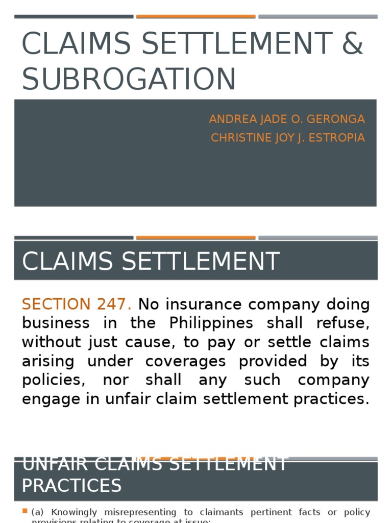 Claims Settlement and Subrogation | PDF | Liability Insurance ...