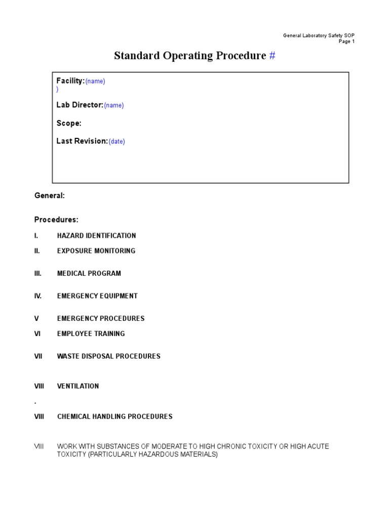 Standard Operating Procedure: Facility: Lab Director: Scope: Last ...