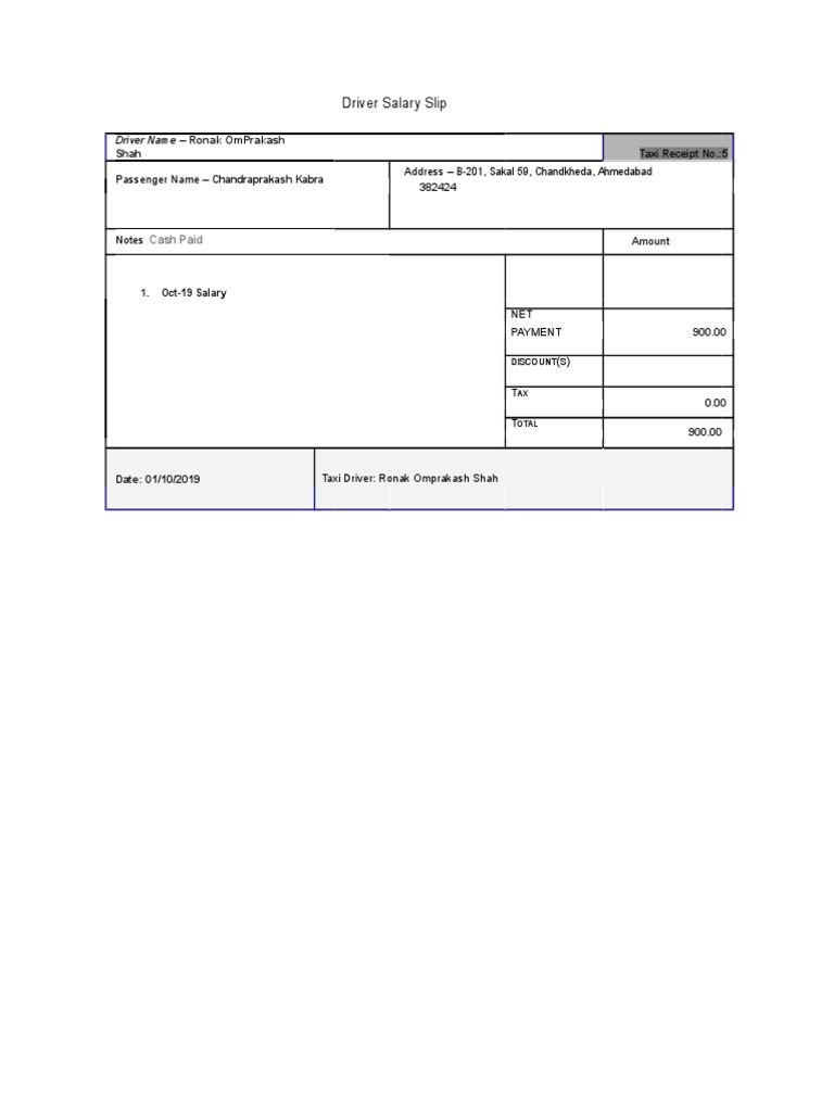 Driver Salary Slip - October 2019 | PDF