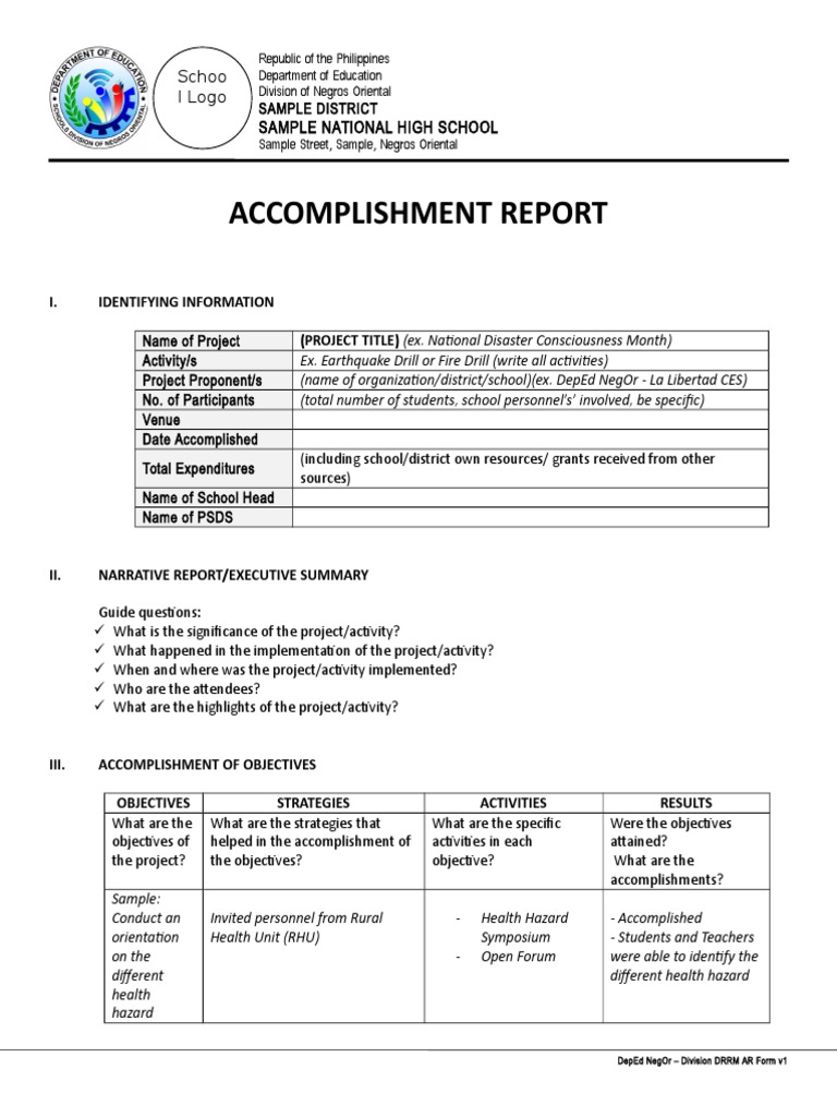 DepEd Accomplishment Report Template | Download Free PDF | Business