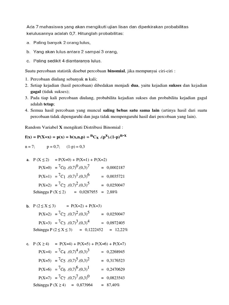 @4 Contoh Soal Dan Pembahasan Tentang Distribusi Binomial | PDF