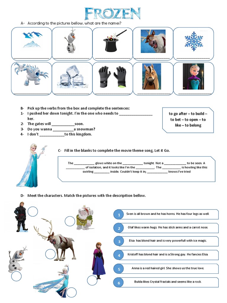 Frozen Movie Vocabulary Exercise Fun Activities Games 70518 | PDF