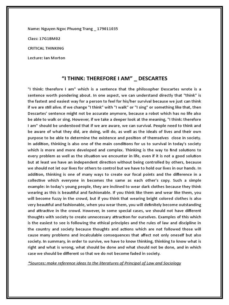 I Think Therefore I Am | PDF | Psychological Concepts | Epistemology