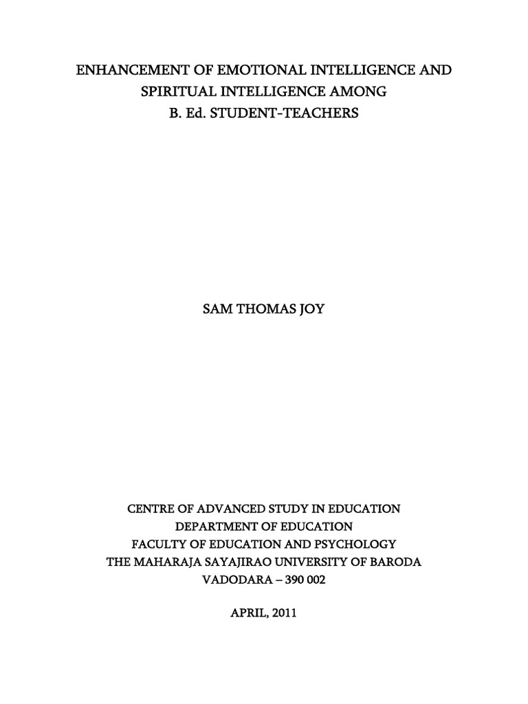 Enhancing Emotional & Spiritual Intelligence in B.Ed. | PDF | Self ...