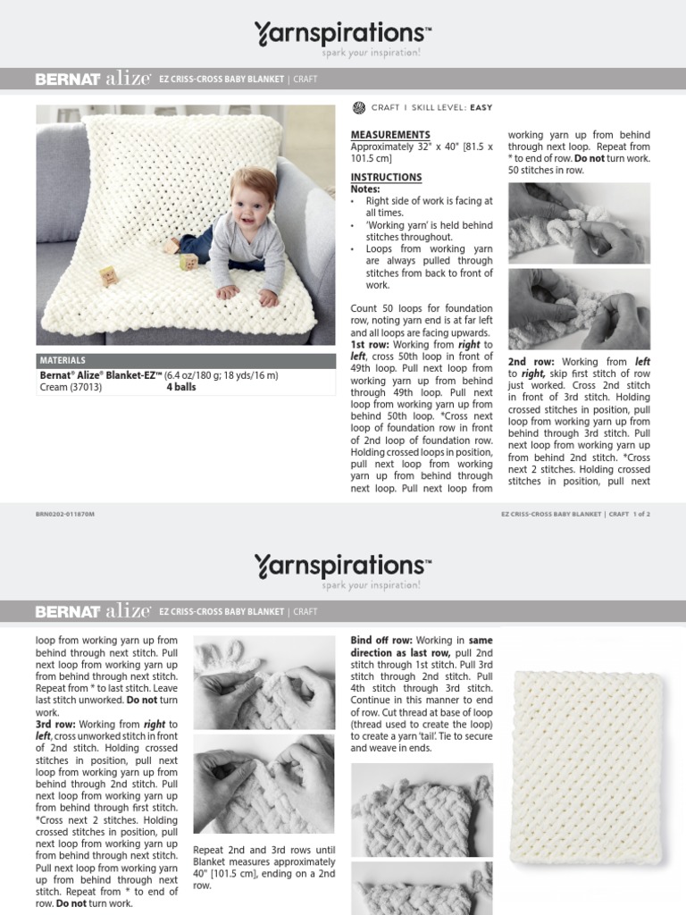 Alize EZ Criss Cross Baby Blanket in Bernat Downloadable PDF 2 | PDF | Yarn | Knitting
