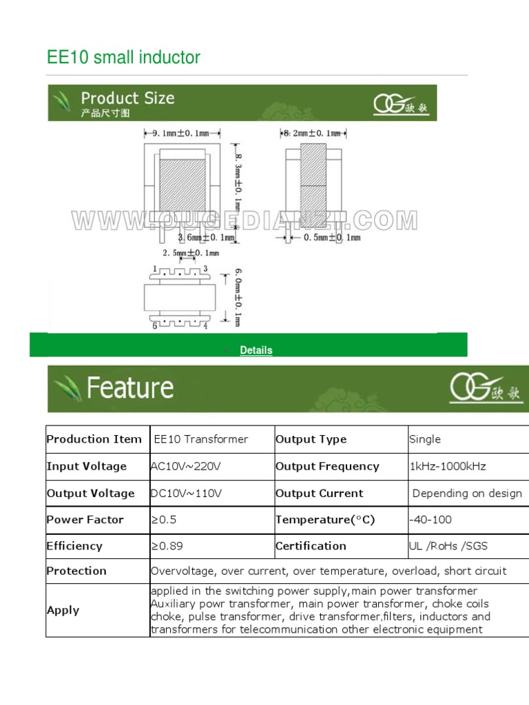 EE10 Small Inductor | Download Free PDF | Transformer | Inductor