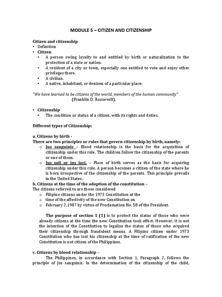 Module 5 - Citizen and Citizenship | PDF | Naturalization | Initiative