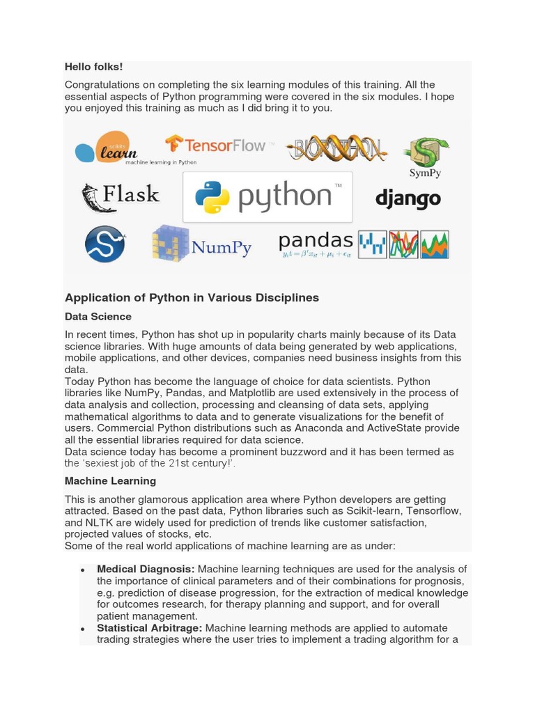 Application of Python | PDF | Python (Programming Language) | Machine ...