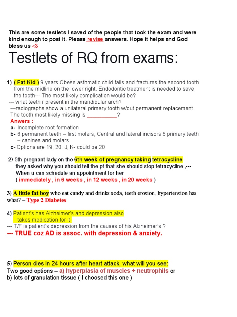 Testlets from dental exams | PDF | Human Tooth | Tooth