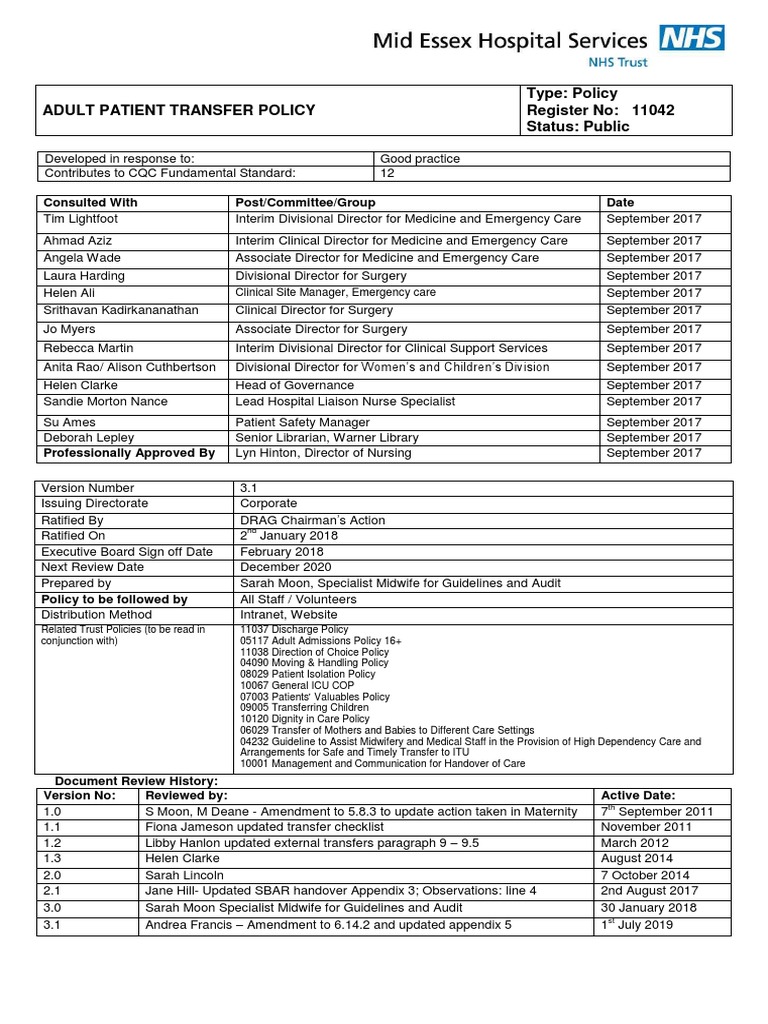 Patient Transfer Policy 3.1 | PDF | Emergency Department | Health Care