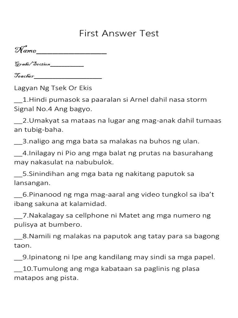 First Answer Test | PDF