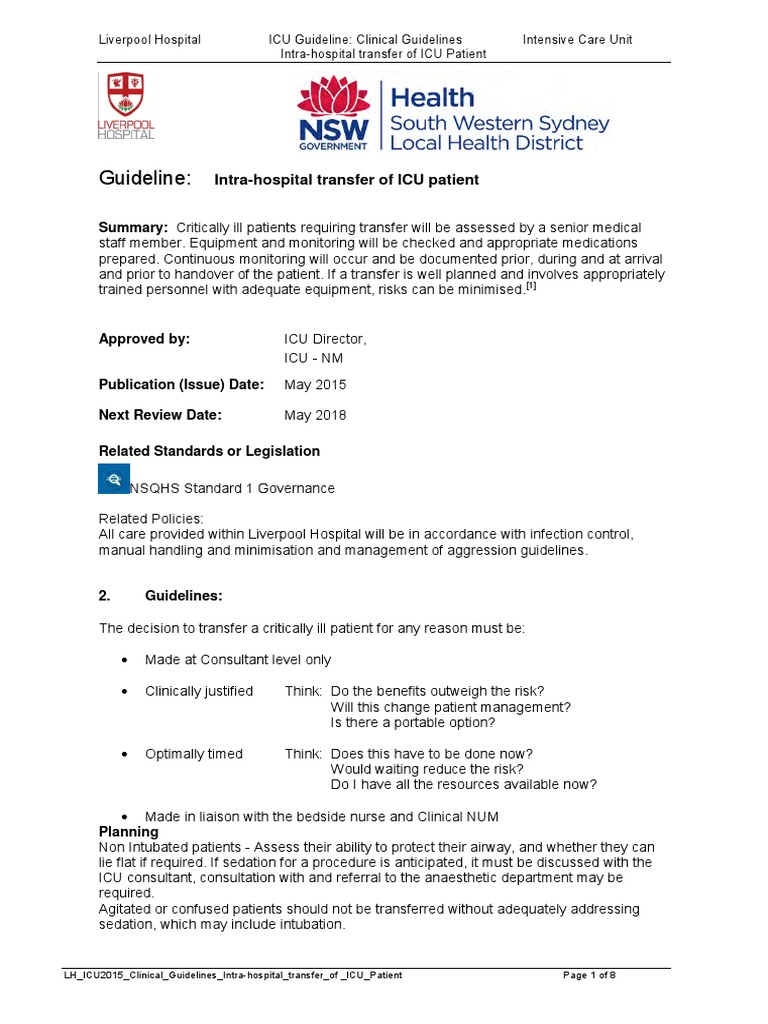 ICU Patient Transfer Guidelines | PDF | Intensive Care Unit ...