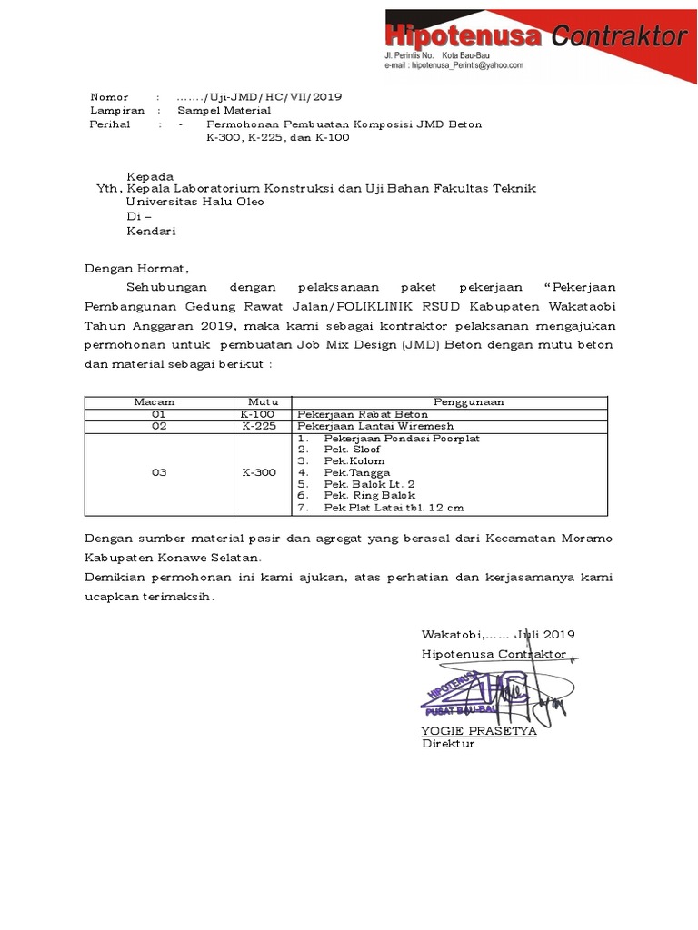 SURAT Permohonan Pembuatan JMD Beton Poli Klinik | PDF