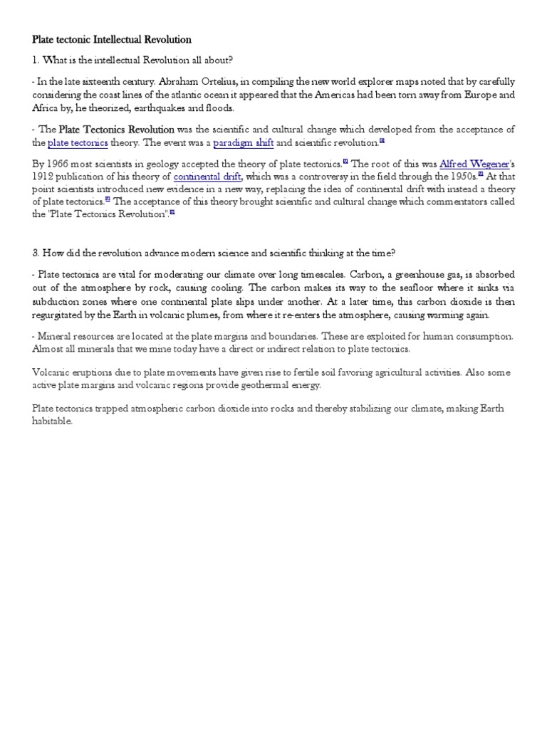 Plate Tectonics Paradigm Shift Alfred Wegener Continental Drift | PDF