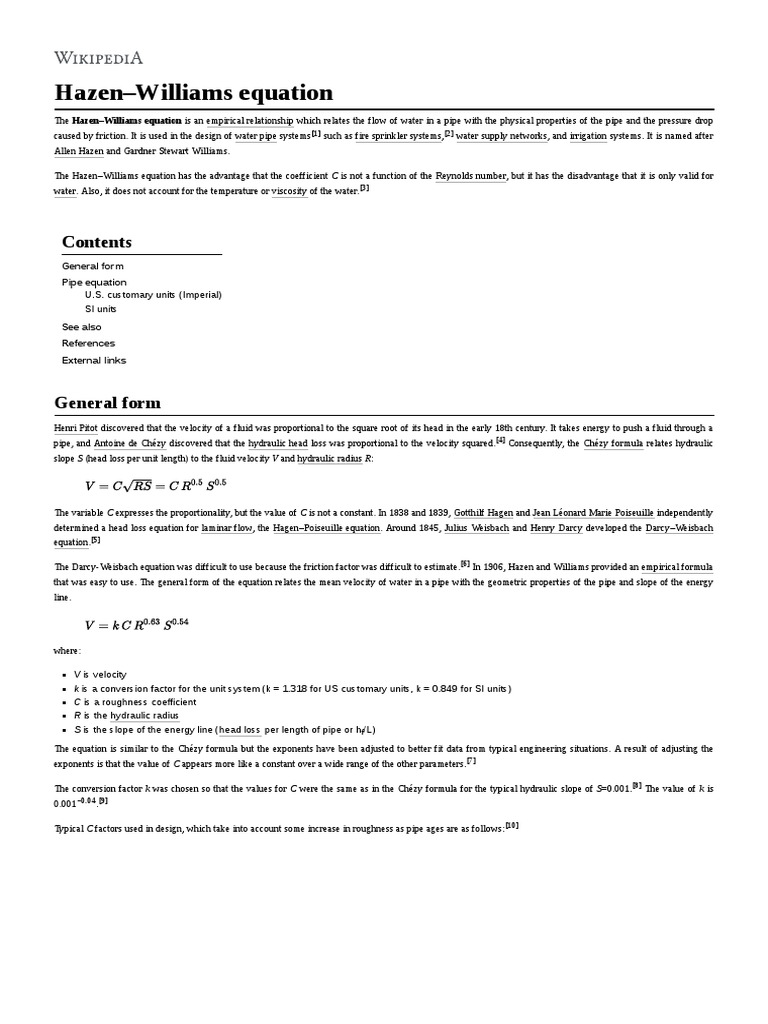 Hazen–Williams Equation | Gas Technologies | Gases