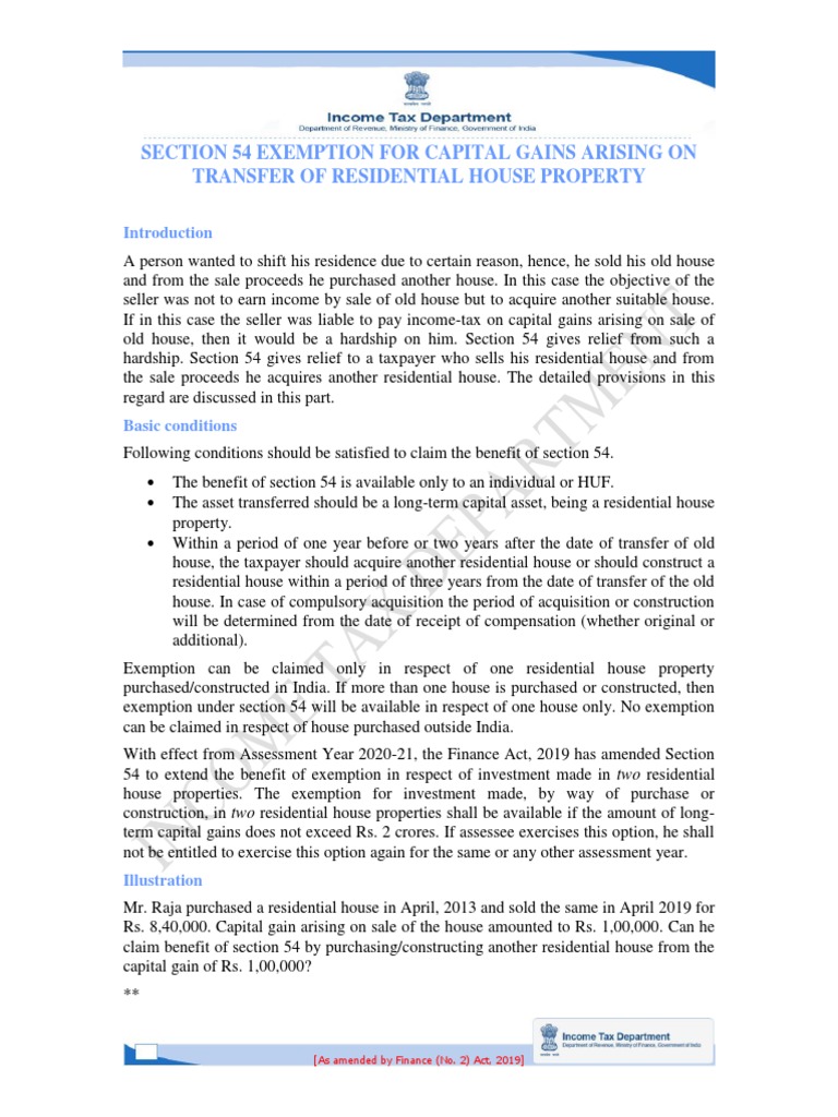 Exemption Under 54 PDF | PDF | Capital Gains Tax | Capital Gain