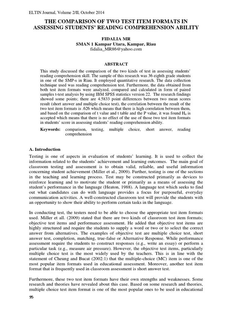 Assessing Students' Reading Comprehension Ability: The Comparison of ...