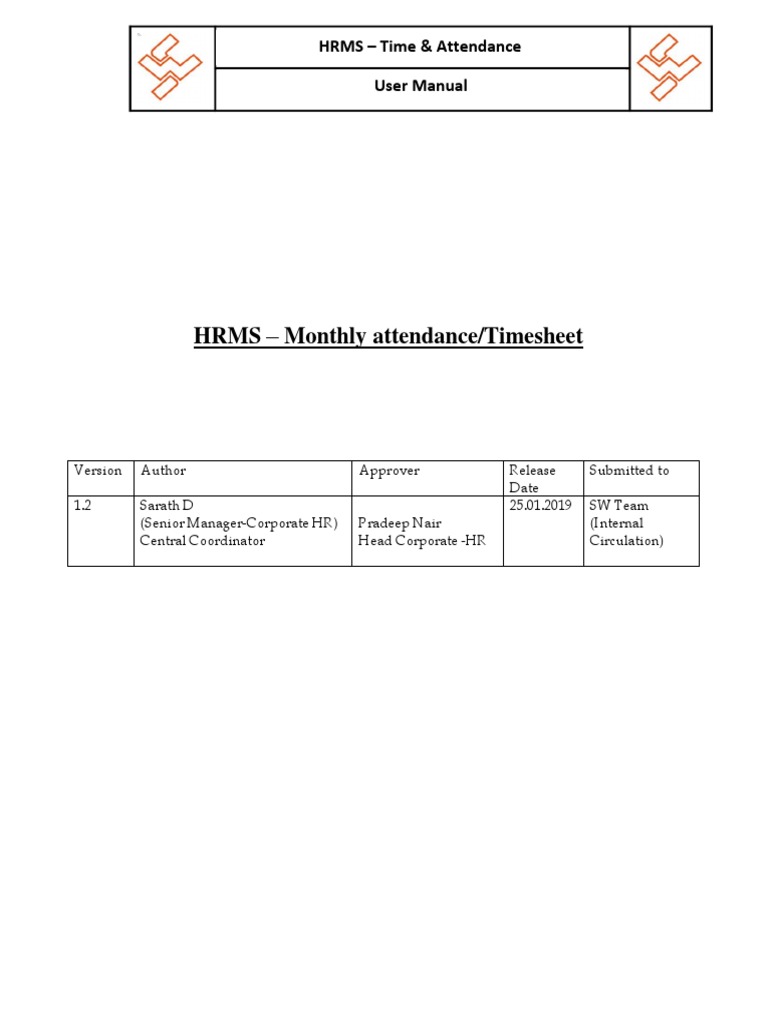 HRMS - Monthly Attendance/timesheet | Download Free PDF | Human ...