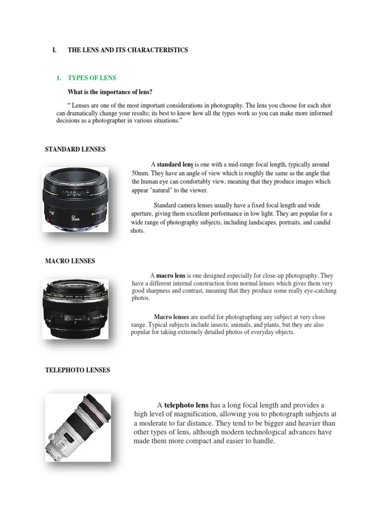 The Lens and Its Characteristics | PDF | Camera Lens | Lens (Optics)