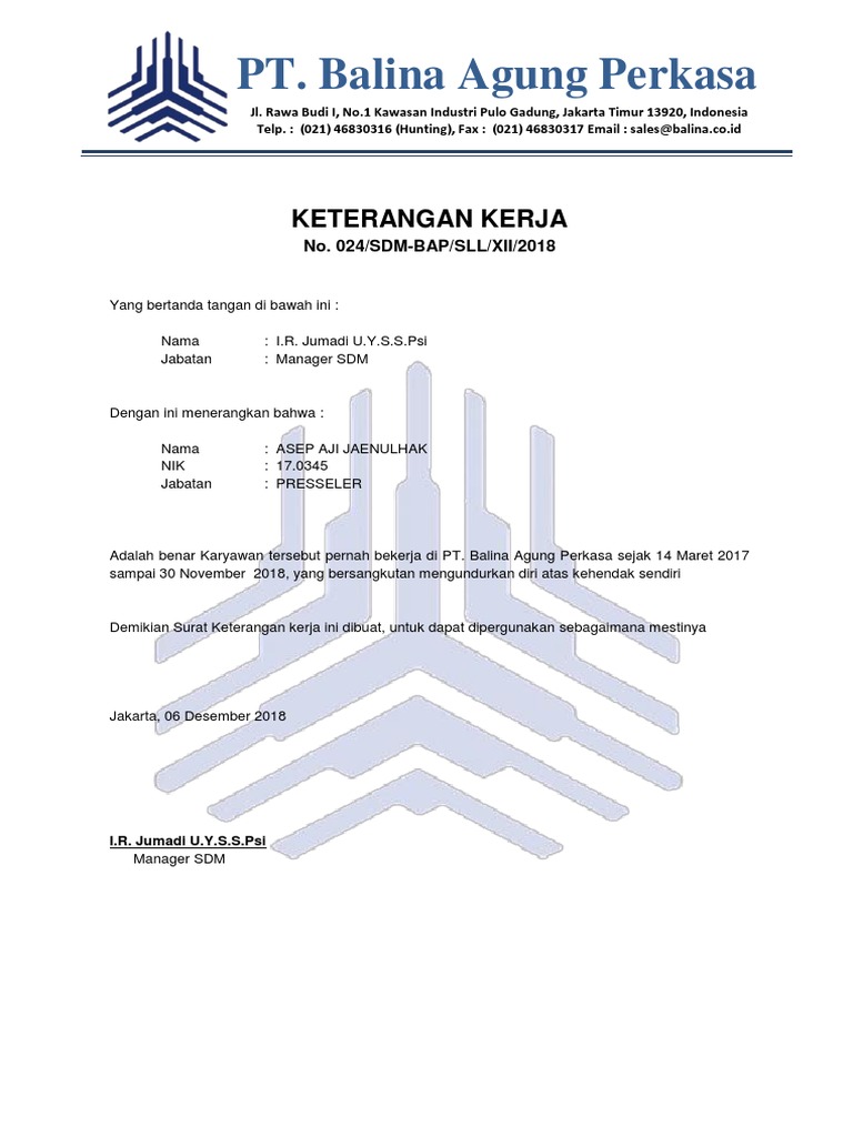 Contoh Paklaring Balina Agung | PDF