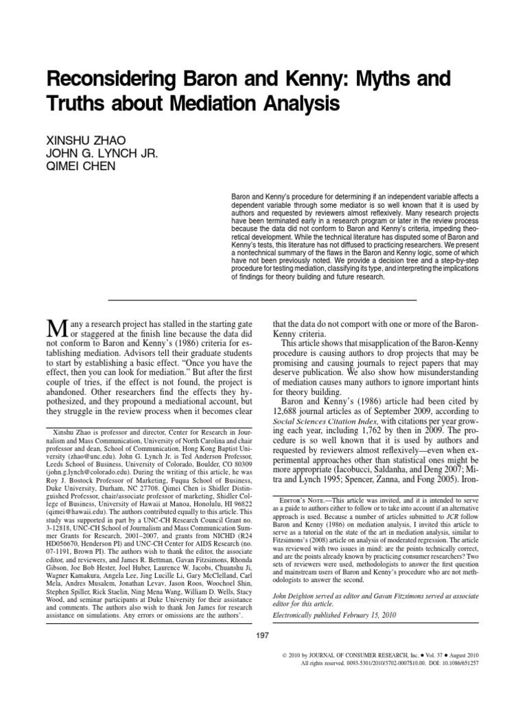 Reconsidering Baron and Kenny: Myths and Truths About Mediation ...
