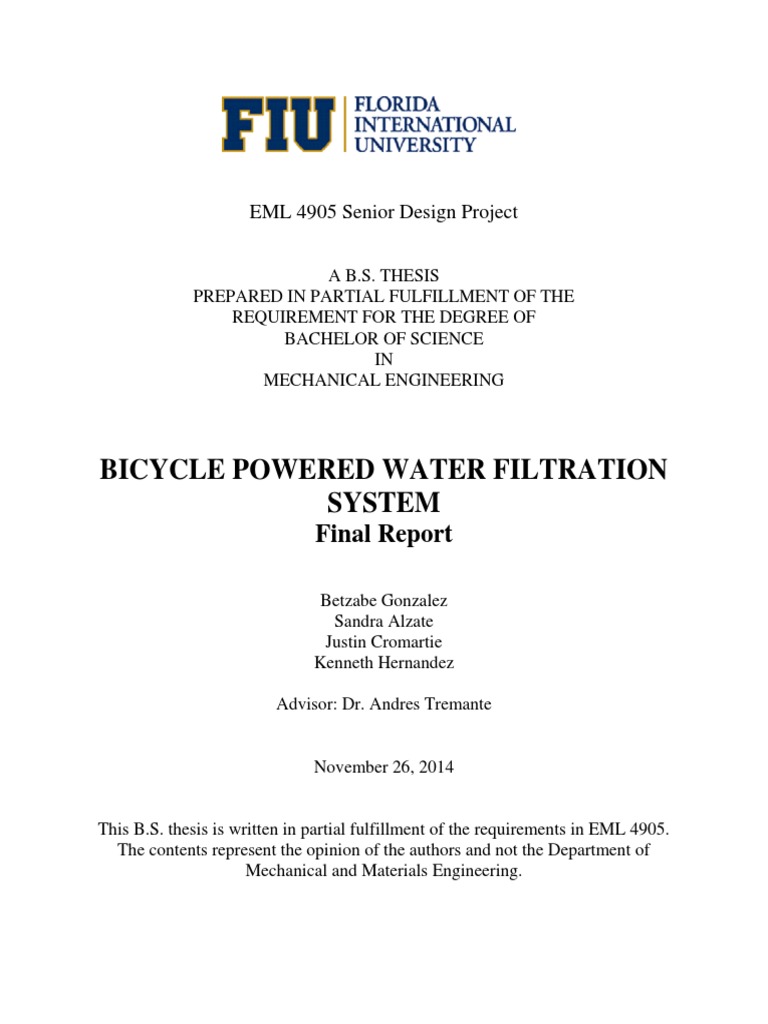 Bicycle-Powered Water Filtration System | PDF | Filtration | Drinking Water