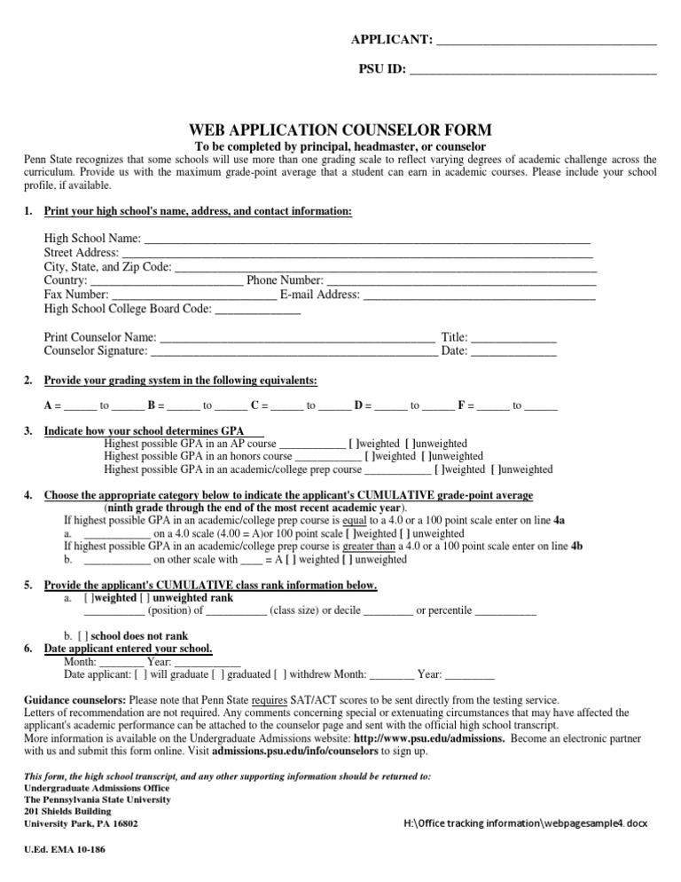 PSU - CounselorForm | PDF | Educational Assessment And Evaluation ...