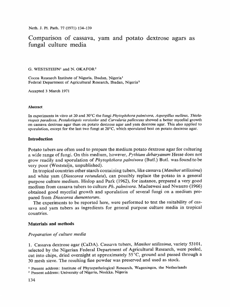 Alternative Dextrose Agar (ADA) | PDF | Potato | Growth Medium