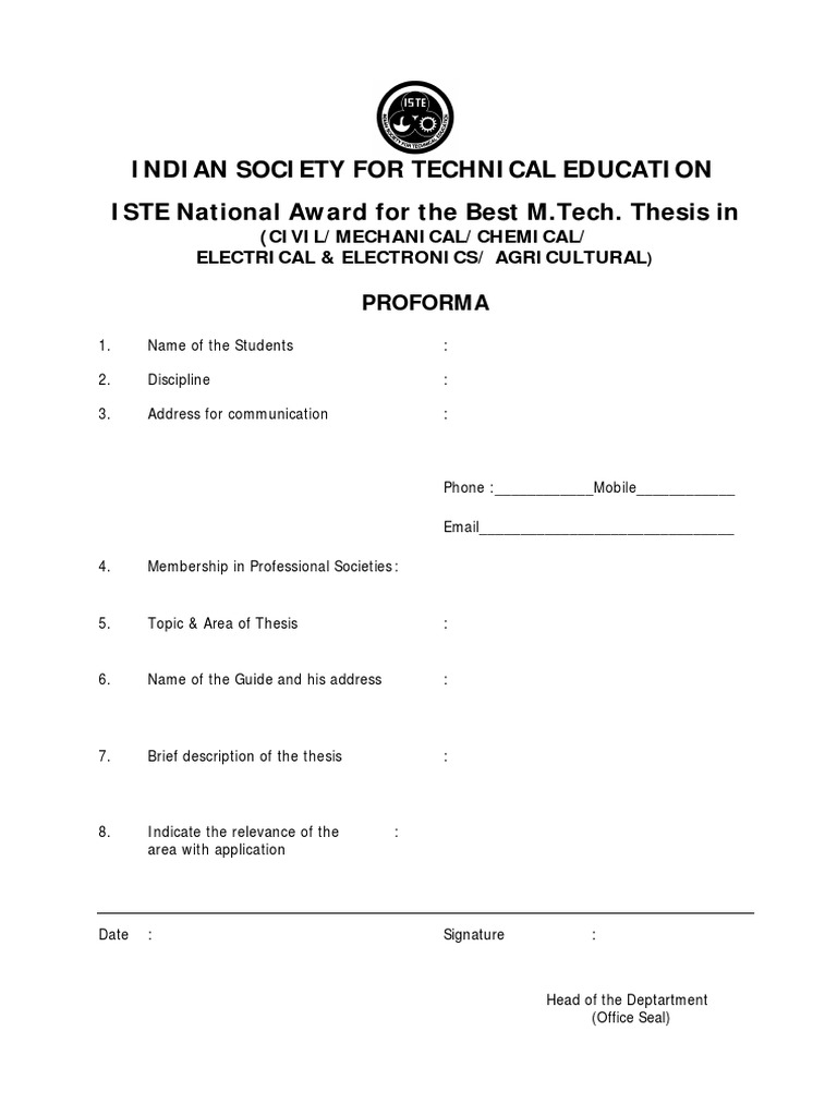 M Tech Thesis Award Proforma | PDF