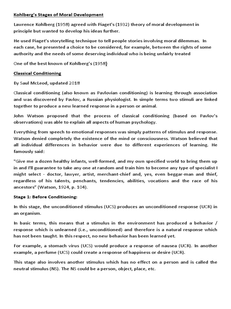 Stages of Classical Conditioning Explained | PDF