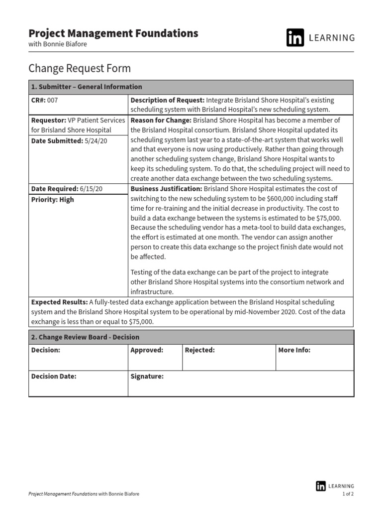 Change Request Form: Project Management Foundations | Download Free PDF ...
