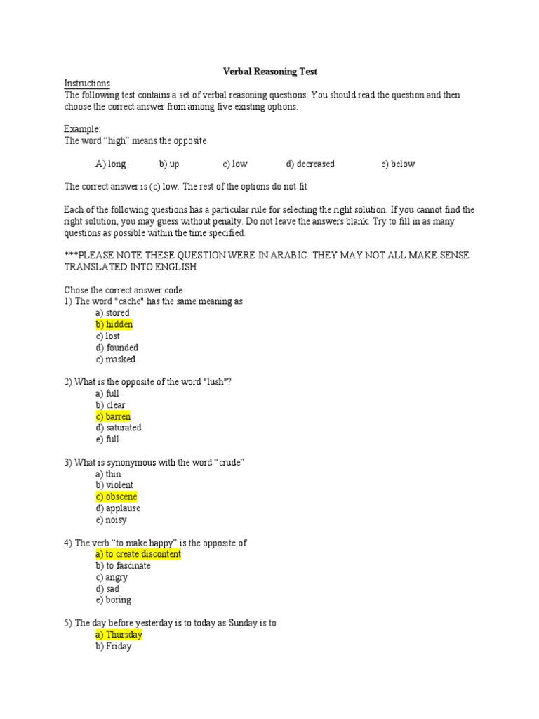Verbal Reasoning Test | PDF | Nature