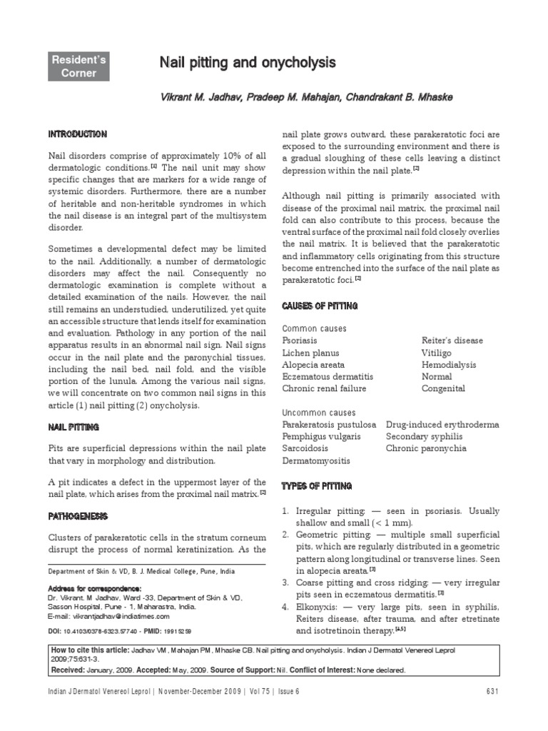Nail Pitting and Onycholysis | PDF | Psoriasis | Nail (Anatomy)