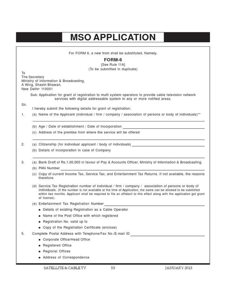 Mso Application: FORM-6 | PDF | Cable Television | Set Top Box