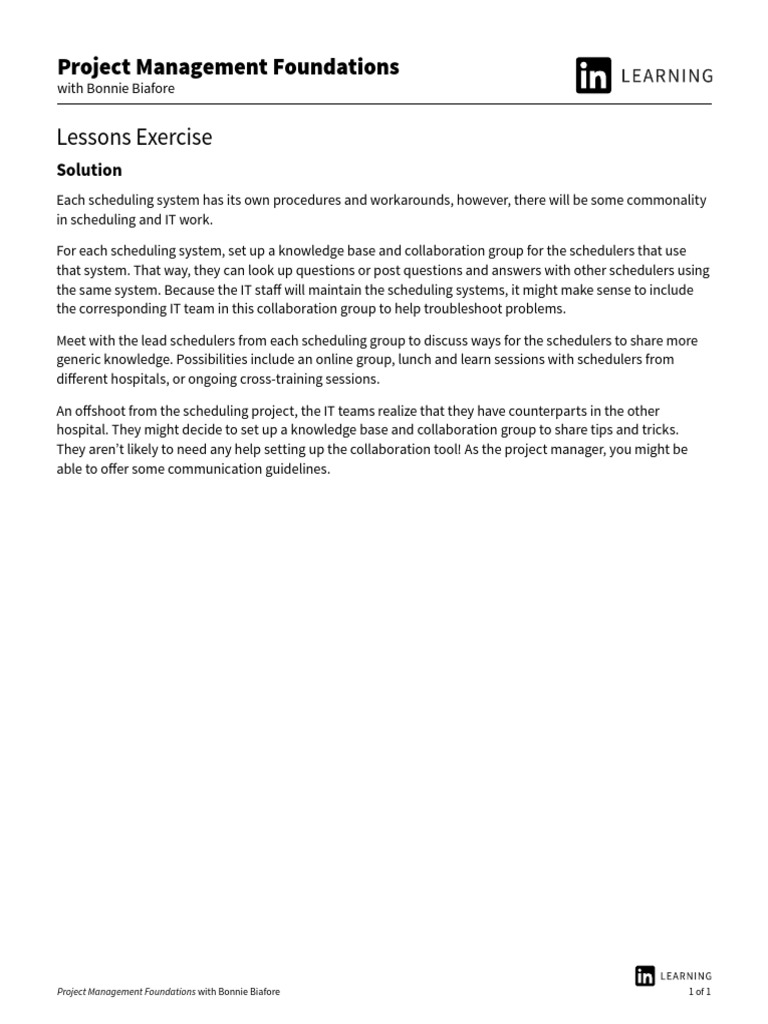 Lessons Exercise: Project Management Foundations | PDF